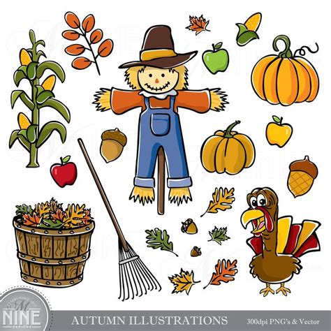 Autumn Clip Art Fall Clipart Downloads Vector Scarecrow Clipart Turkey