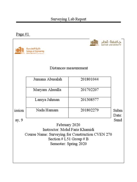 Surveying Lab Report Template Pdf Surveying Length