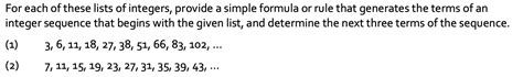 For Each Of These Lists Of Integers Provide A Simple
