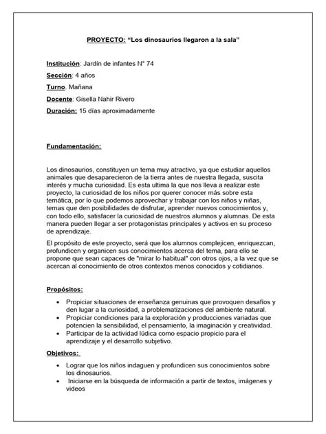 Proyecto Dinosaurio Pdf Dinosaurios Aprendizaje