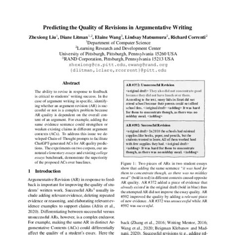 Predicting The Quality Of Revisions In Argumentative Writing Acl Anthology