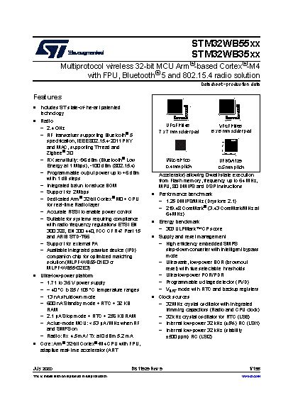 Stm32wb55vgy6tr Datasheet Mcu 64mhz Arm Cortex M4f Cortex M0
