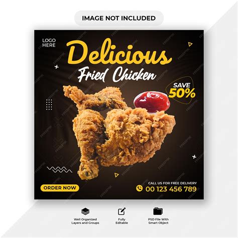 특별 맛있는 프라이드 치킨 음식 소셜 미디어 배너 게시물 템플릿 프리미엄 Psd 파일