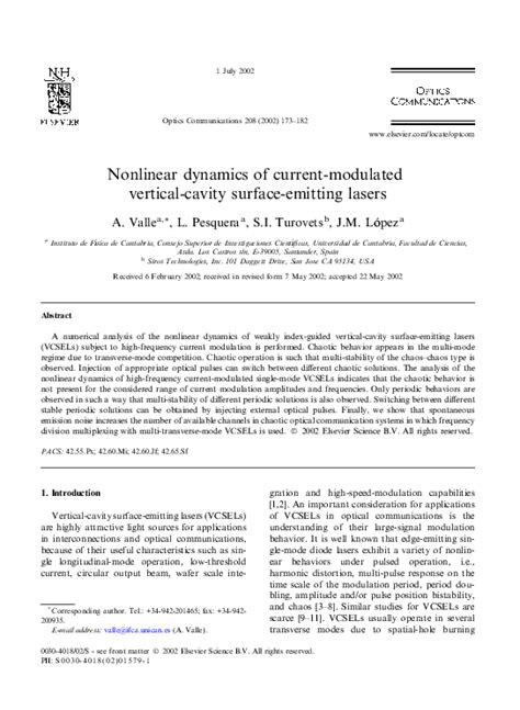 Pdf Nonlinear Dynamics Of Current Modulated Vertical Cavity Surface