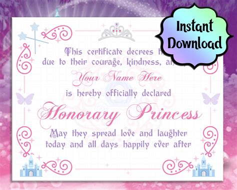 Princess Award Certificate Template Custom Printable Disney Princess