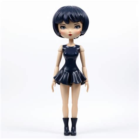 Emma Stylistic Manga Doll With Short Navy Hair And Boots Premium Ai Generated Image