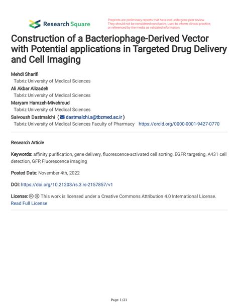 Pdf Construction Of A Bacteriophage Derived Vector With Potential Applications In Targeted