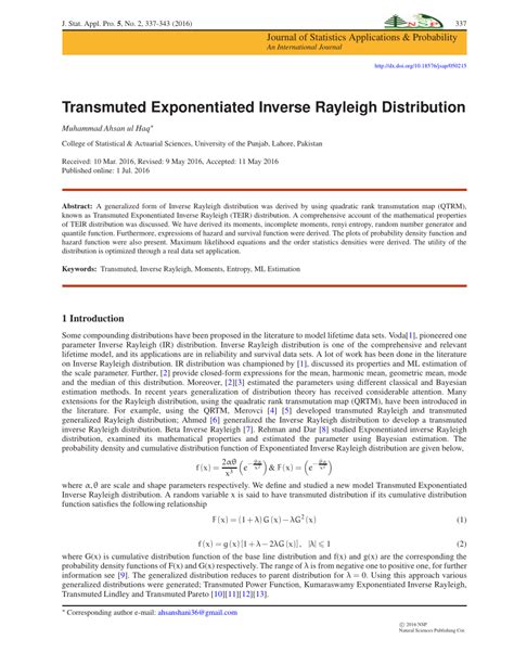 Pdf Transmuted Exponentiated Inverse Rayleigh Distribution
