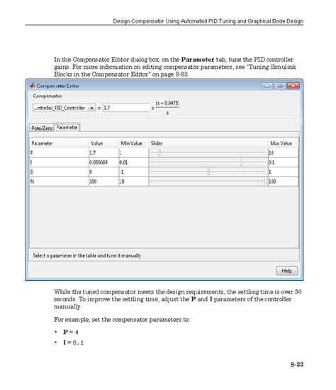 Simulink Control Design 83 In The Compensator Editor Dialog Box On The Parameter Tab Tune