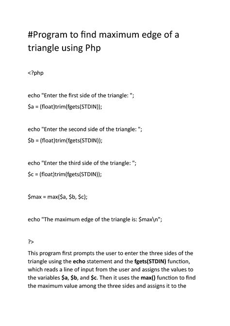 Maximum Edge Of A Triangle Php Program To Find Maximum Edge Of A Triangle Using Php This