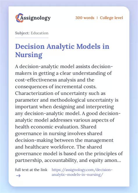 Decision Analytic Models In Nursing
