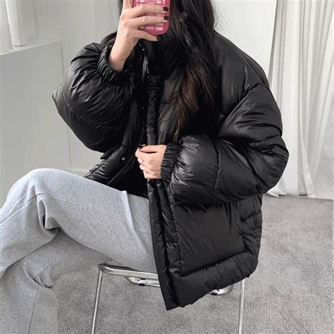 고퀄and커플룩s L 가벼운 오버핏 글로시 숏패딩 에이블리