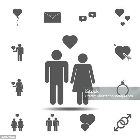 연인 소녀와 남자 아이콘의 쌍 Ui 및 Ux 웹 사이트 또는 모바일 응용 프로그램에 대한 설정 발렌타인 데이 아이콘의 간단한 문양 평면 벡터 요소 귀여운에 대한 스톡 벡터