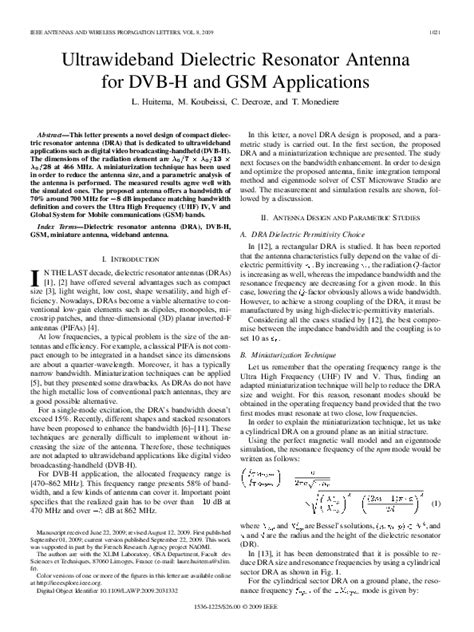 Pdf Ultrawideband Dielectric Resonator Antenna For Dvb H And Gsm Applications