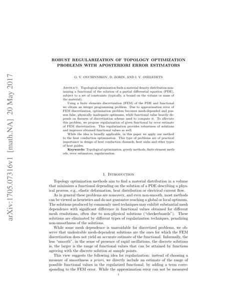 PDF Robust Regularization Of Topology Optimization Problems With A Posteriori Error Estimators