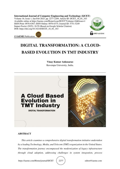 Pdf Digital Transformation A Cloud Based Evolution In Tmt Industry