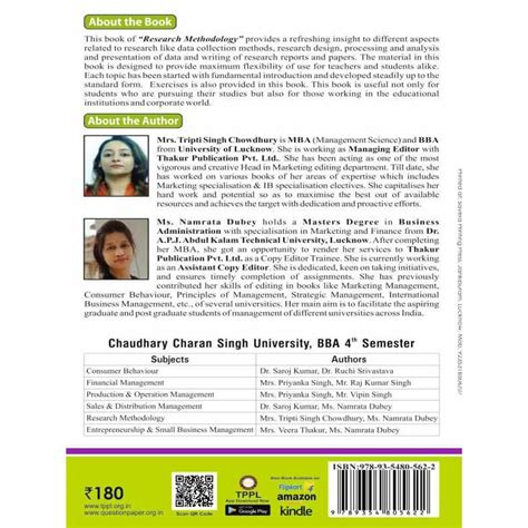 Research Methodology Bba 4 Semester Thakur Publication Pvt Ltd