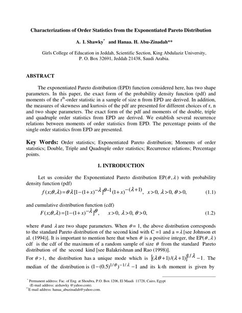 Pdf Characterizations Of Order Statistics From The Exponentiated