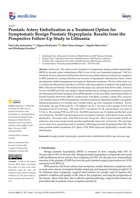 Pdf Prostatic Artery Embolization As A Treatment Option For Symptomatic Benign Prostatic
