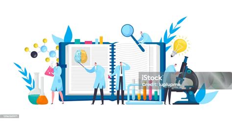 科學家在發現實驗室用書本顯微鏡實驗科學平面載體圖解實驗室設備化學試管向量圖形及更多分子圖片 分子 原子 器材 Istock
