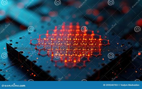 Extreme Close Up View Of Graphene Based Biosensor Red Glowing Lines