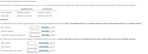 Solved Direct Materials And Direct Labor Variance Analysis