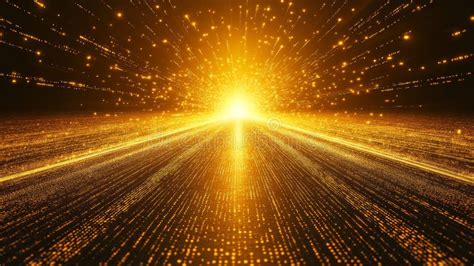 Abstract Glowing Golden Digital Binary Data Stream Converging At A