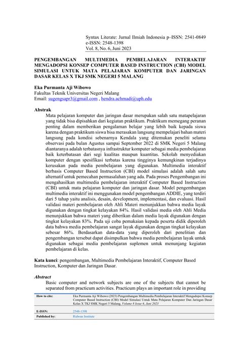 Pdf Pengembangan Multimedia Pembelajaran Interaktif Mengadopsi Konsep Computer Based