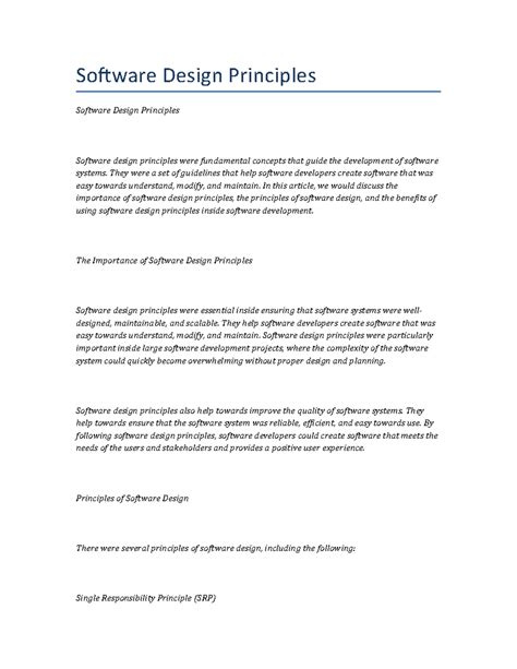 Software Design Principles Software Design Principles Software Design