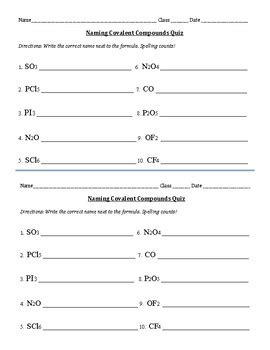 Naming Covalent Compounds Practice