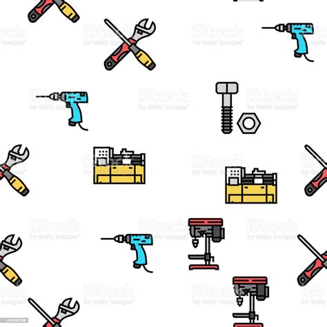 Engineering Tool Work Wrench Vector Seamless Pattern Stock Illustration