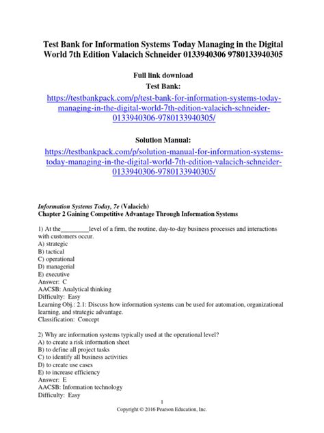 Test Bank For Information Systems Today Managing In The Digital World 7th Edition Valacich