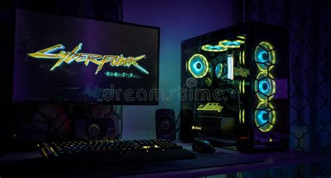 Computer Keyboard And A Corsair Gaming PC With Led Neon Lights Editorial Photography Image