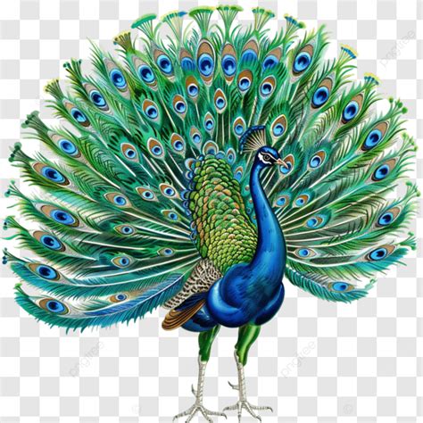 Peacock With Blue And Green Feathers In Full Display Peacock With Blue Feathers Green Feathers