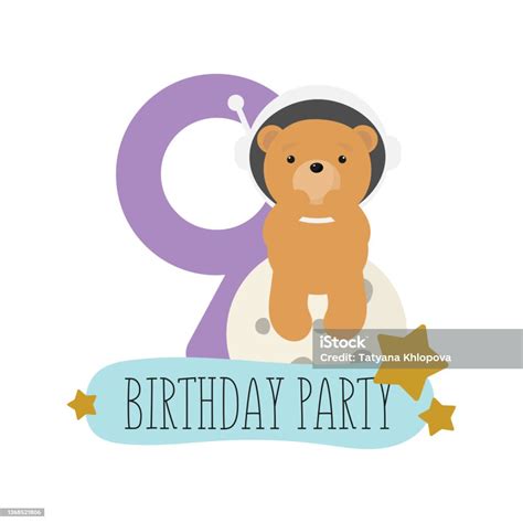 생일 파티 인사말 카드 파티 초대장 귀여운 우주 곰과 비문 10와 아이 일러스트 만화 스타일의 벡터 일러스트레이션 0명에 대한 스톡 벡터 아트 및 기타 이미지 Istock