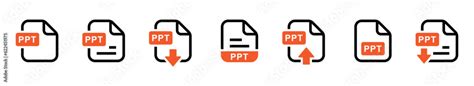 Ppt File Format Icon Set In Line Style Format Information Document Text Ppt File Download