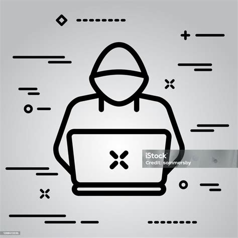 Thin Line Art Hacker Or Coder Icon On A Grey Background Stock