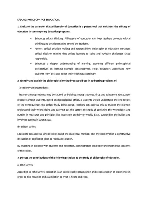 Efd 203 Pdf Philosophy Of Education Learning