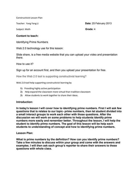 Constructivist Lesson Plan Pdf