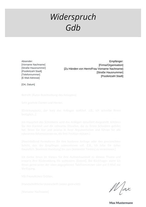 Musterschreiben Widerspruch Gdb