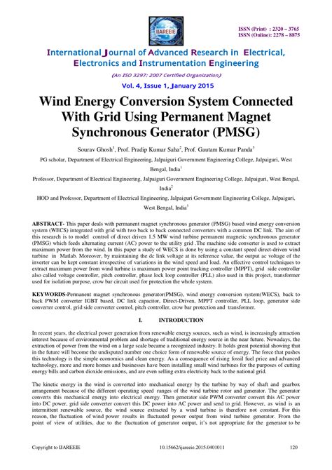 Pdf Wind Energy Conversion System Connected With Grid Using Permanent Magnet Synchronous