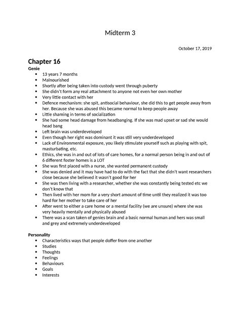 Midterm 3 Summary Introduction Psychology Midterm 3 October 17