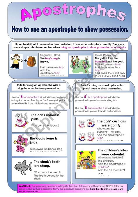 Apostrophes How To Use Apostrophes To Show Possession Esl Worksheet