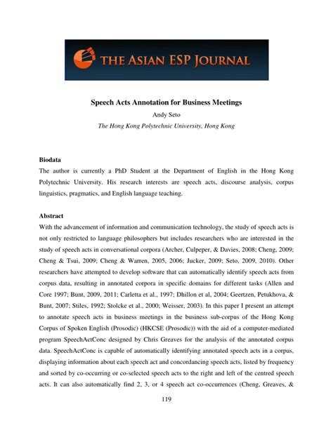 Pdf Speech Acts Annotation For Business Meetings