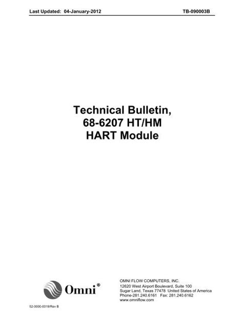 Technical Bulletin 68 6207 Hthm Hart Module Omni Flow