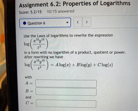 solved assignment 6 2 properties of logarithms 10 15