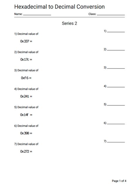 Hexadecimal To Decimal Conversion Practice Worksheet Series 2 Geek Slop Online