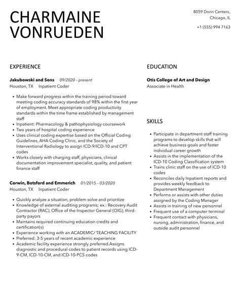 Inpatient Coder Resume Samples Velvet Jobs