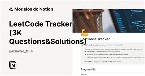 Leetcode Tracker K Questions Solutions Modelo Por Xiaoye Hua Marketplace Do Notion