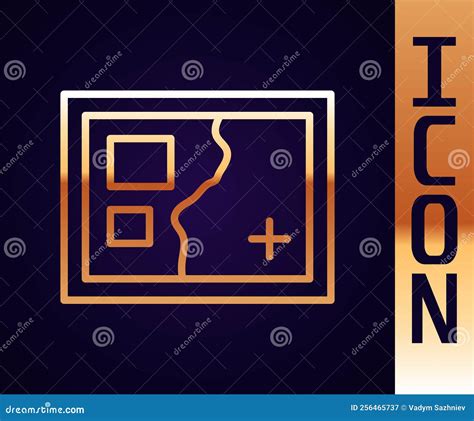 Gold Line Folded Map Icon Isolated On Black Background Vector Stock Vector Illustration Of